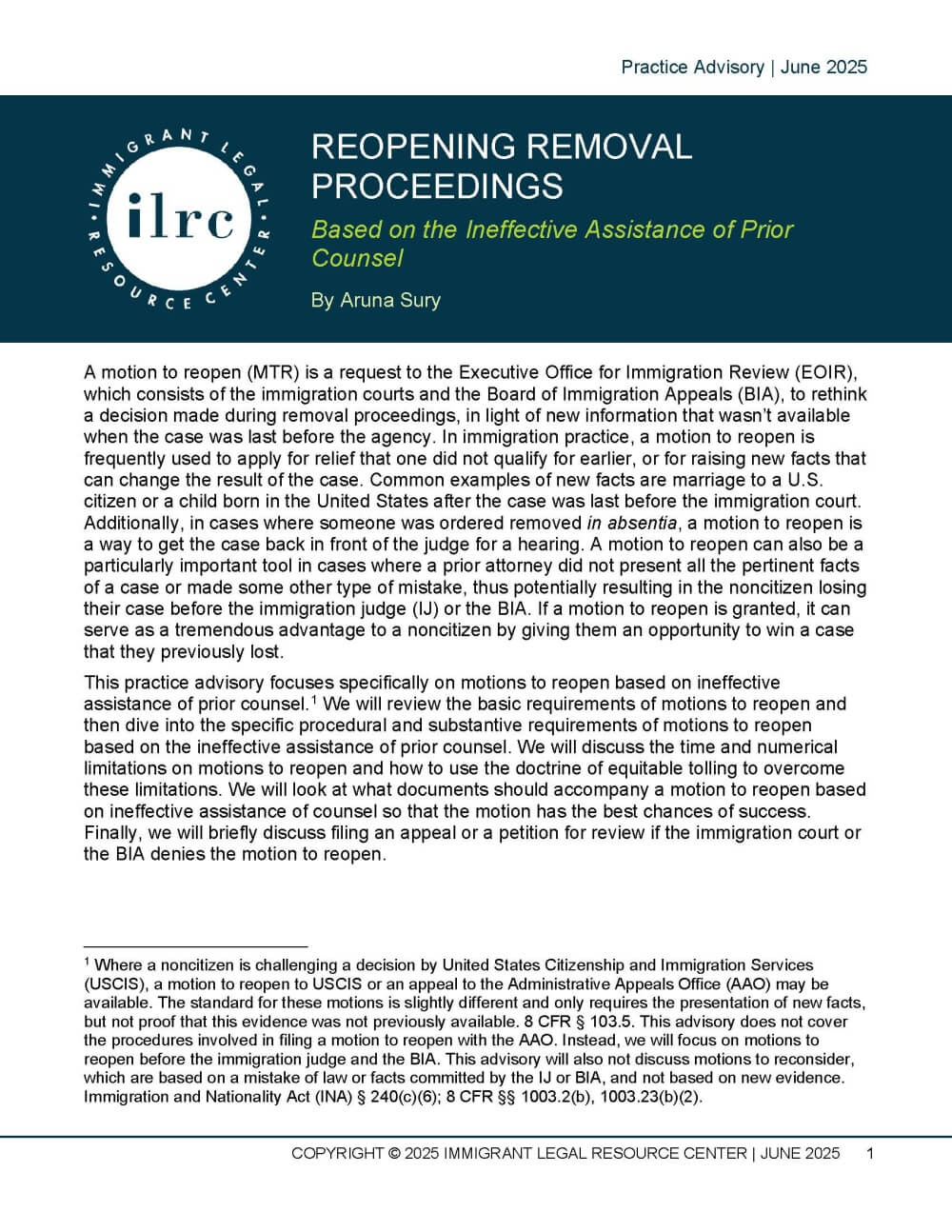 Reopening Removal Proceedings Based on the Ineffective Assistance of Prior Counsel | Immigrant ...
